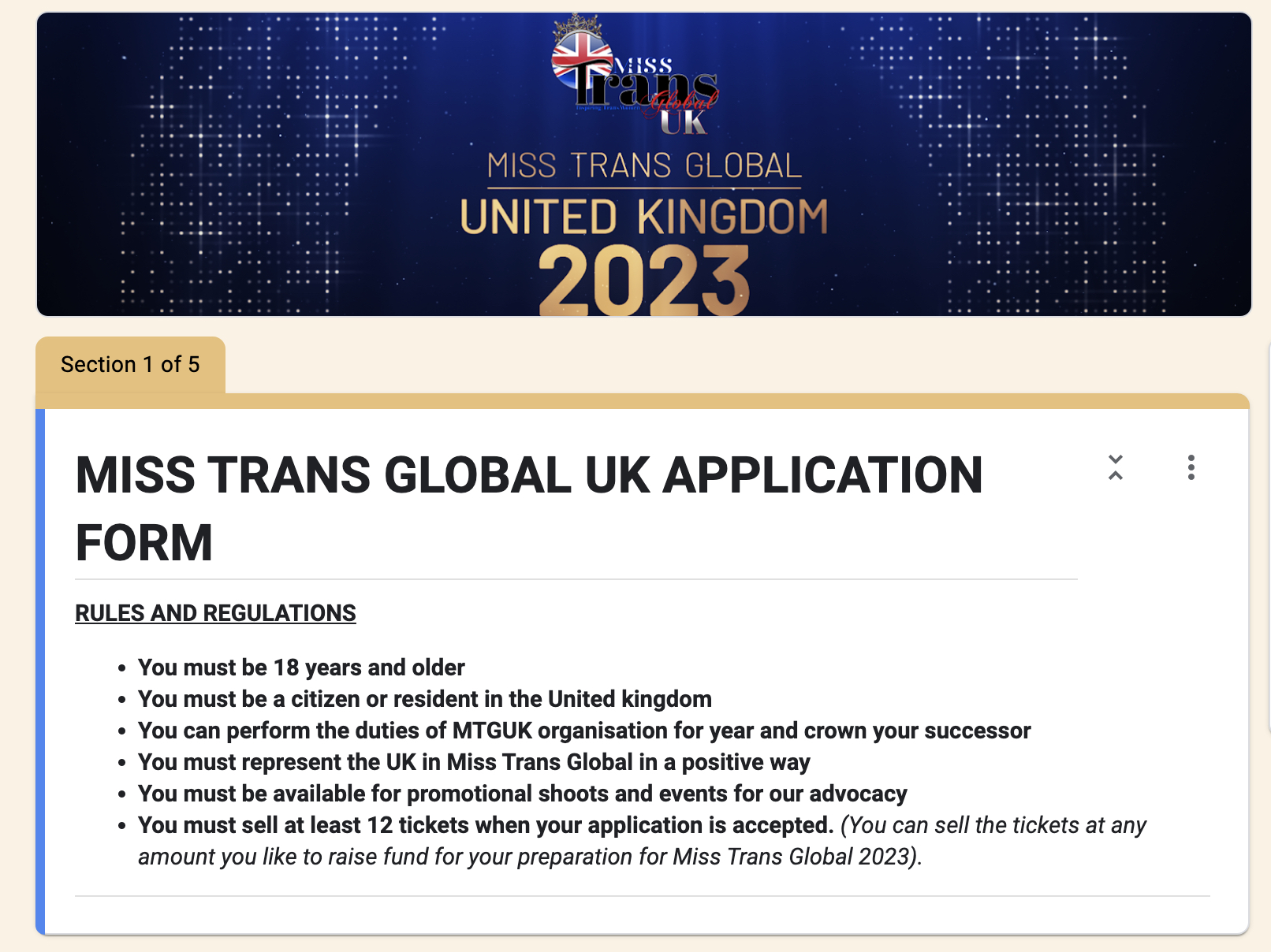 Apply – Miss Trans Global United Kingdom